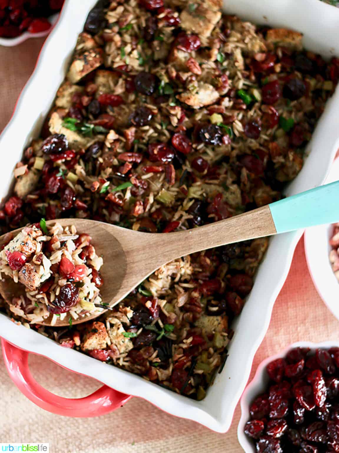Wild Rice Dressing with Cranberries, Cherries, and Pecans